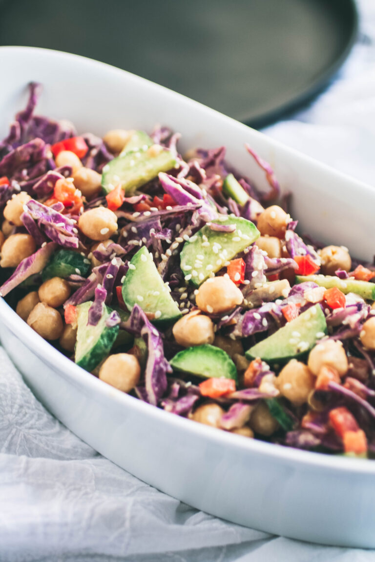 Cabbage and Chickpea Salad in Thai-Style Peanut Dressing