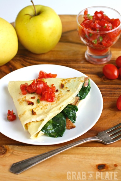 Spinach, Bacon, and Brie Breakfast Crêpes